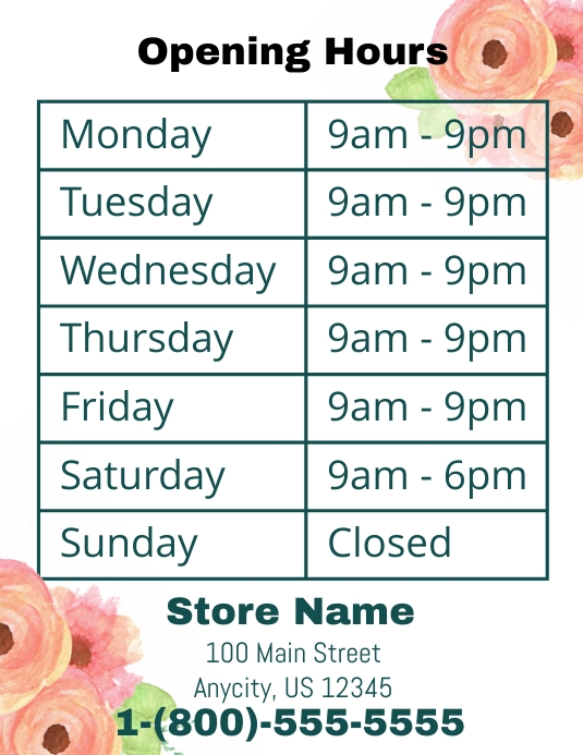 Opening Hours Template PosterMyWall Opening Hours Template PosterMyWall